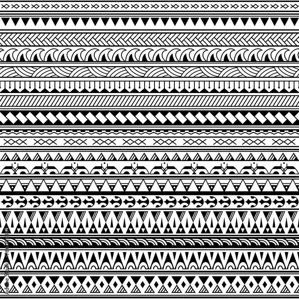 Set of maori polynesian tattoo line bracelets border. Tribal sleeve ...