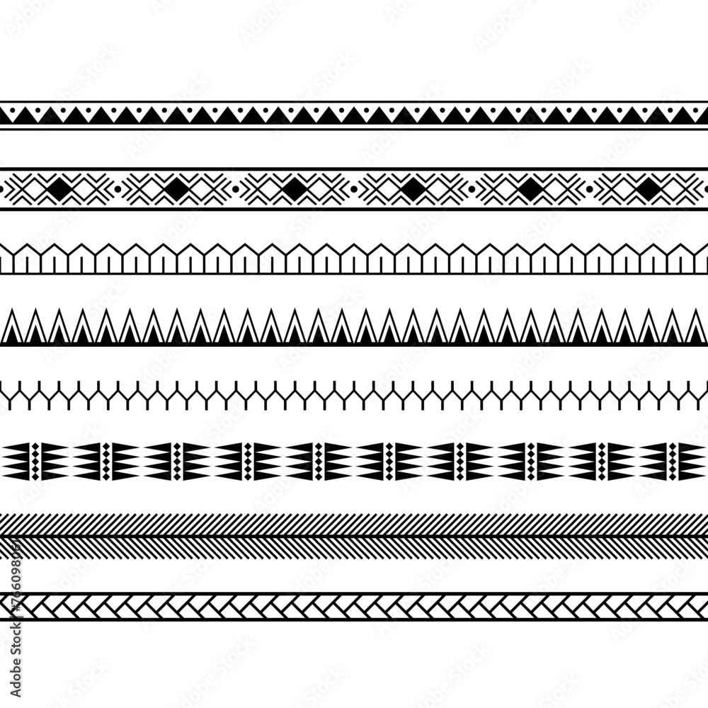 Set of maori polynesian tattoo line bracelets border. Tribal sleeve ...