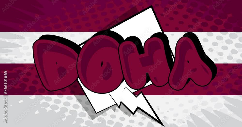 Doha, Capiatl City of Qatar. Motion poster. 4k animated Comic book word ...