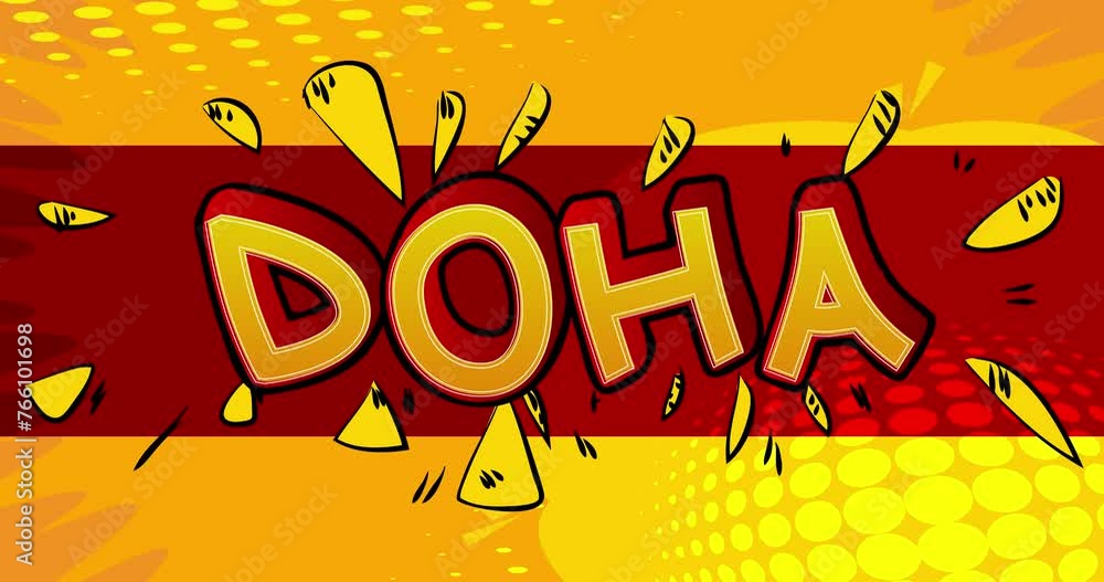 Doha, Capiatl City of Qatar. Motion poster. 4k animated Comic book word ...