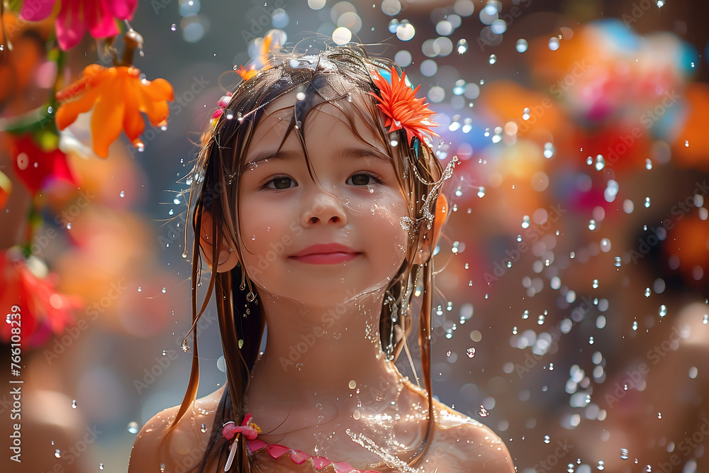 Songkran festival, girl playing in water, water fight, celebration ...