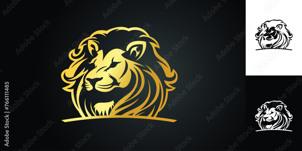 gradient lion logo, golden lion logo, lion king face logo vector Stock ...