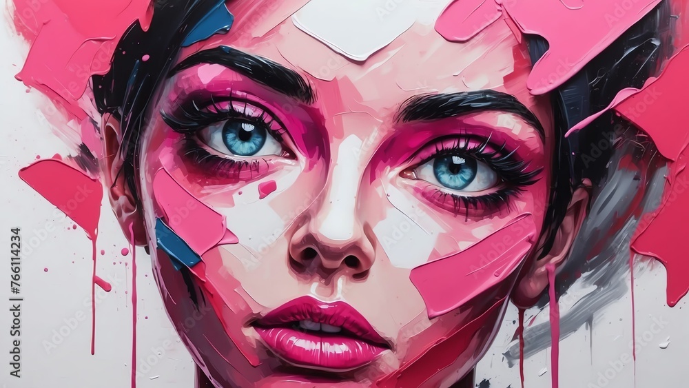 Pink theme human face expressionist abstract oil pallet knife paint ...