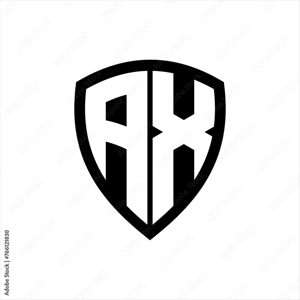 AX monogram logo with bold letters shield shape with black and white ...