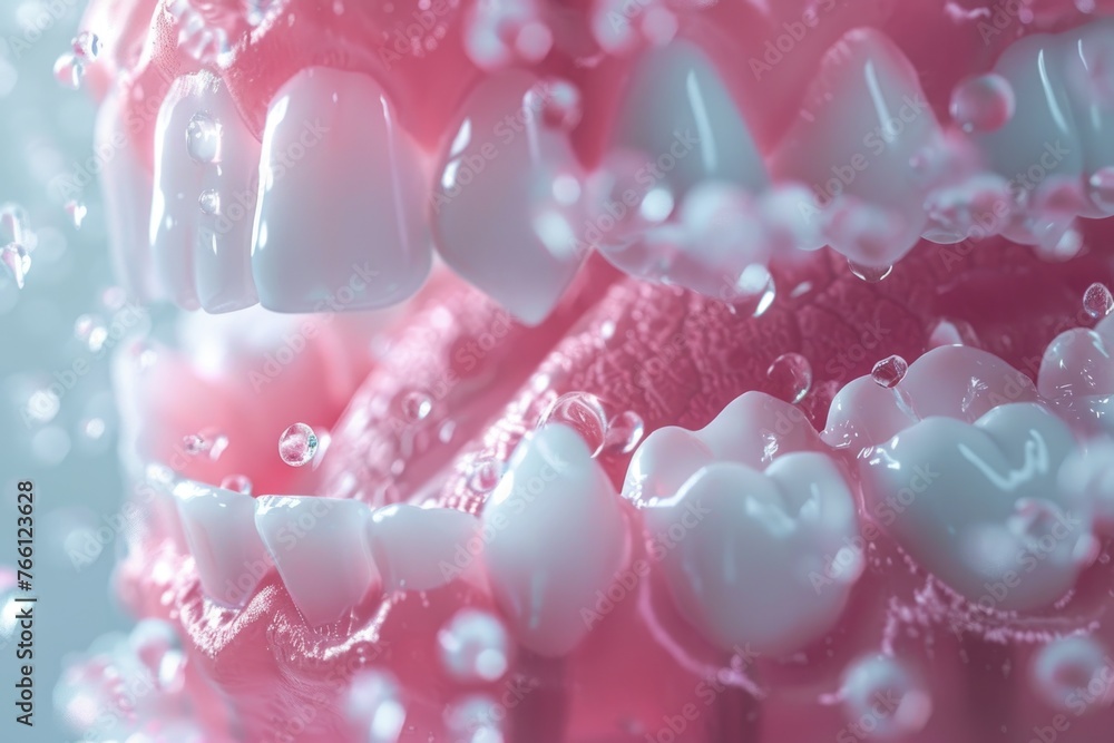 Closeup of teeth as plaque dissolves under the action of an advanced ...