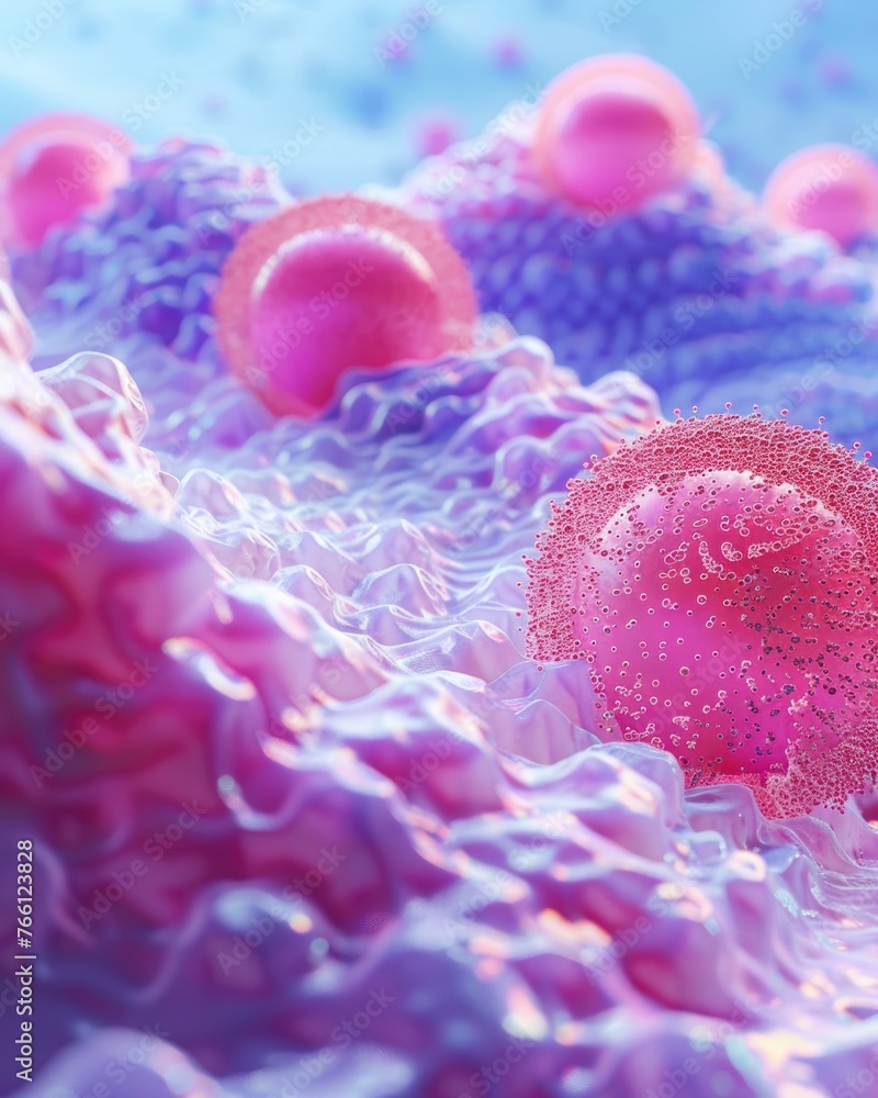 Skin cells absorbing microscopic light particles, illustrating the ...