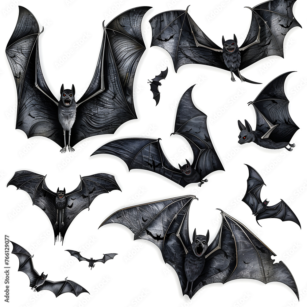 Clipart illustration featuring a various of bat on white background ...