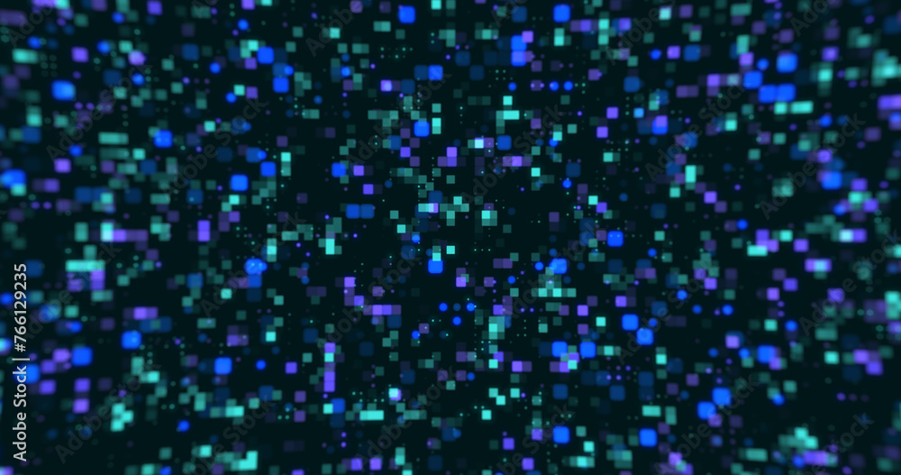 Digital small squares and circles moving background. Hi tech flickering ...