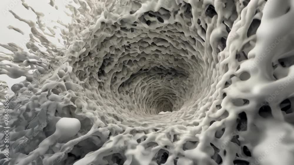 A spherical 3D-printed microstructure with a complex white pattern ...