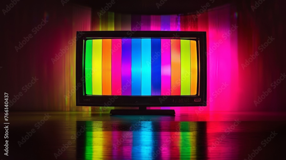 Vintage retro old 1980s TV monitor showing technical difficulties color ...