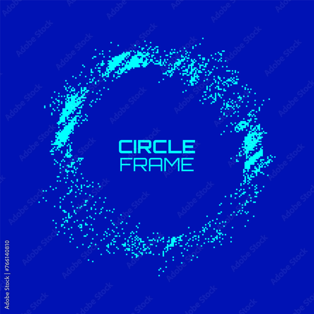 Vetor de Blue Pixel Circle Frame Design. Distorted Retro Game Style ...