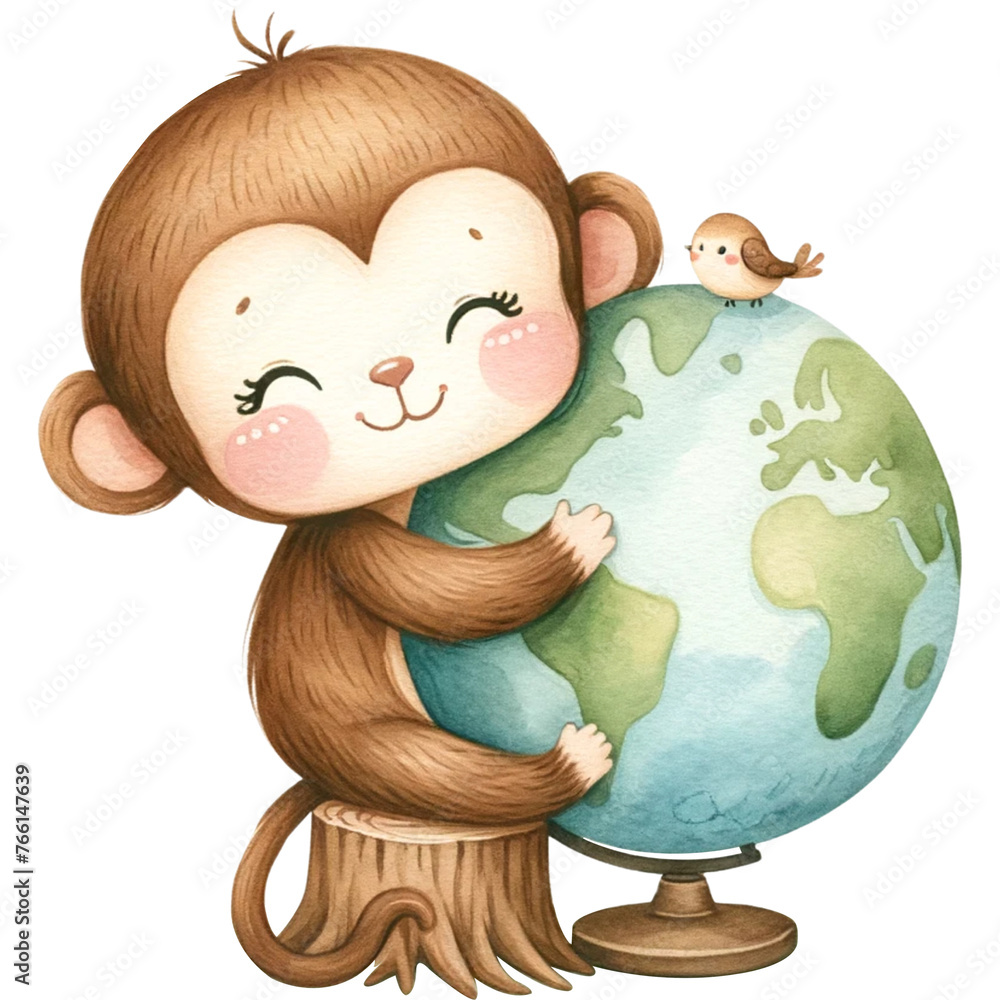 cute monkey earth day, monkey clipart, green earth day,save the world ...