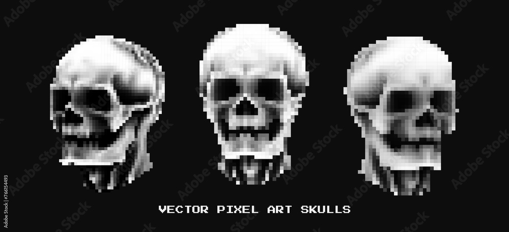 8 bit Pixel Art Skulls. Old School Style Hardcore Game Skull Icon ...