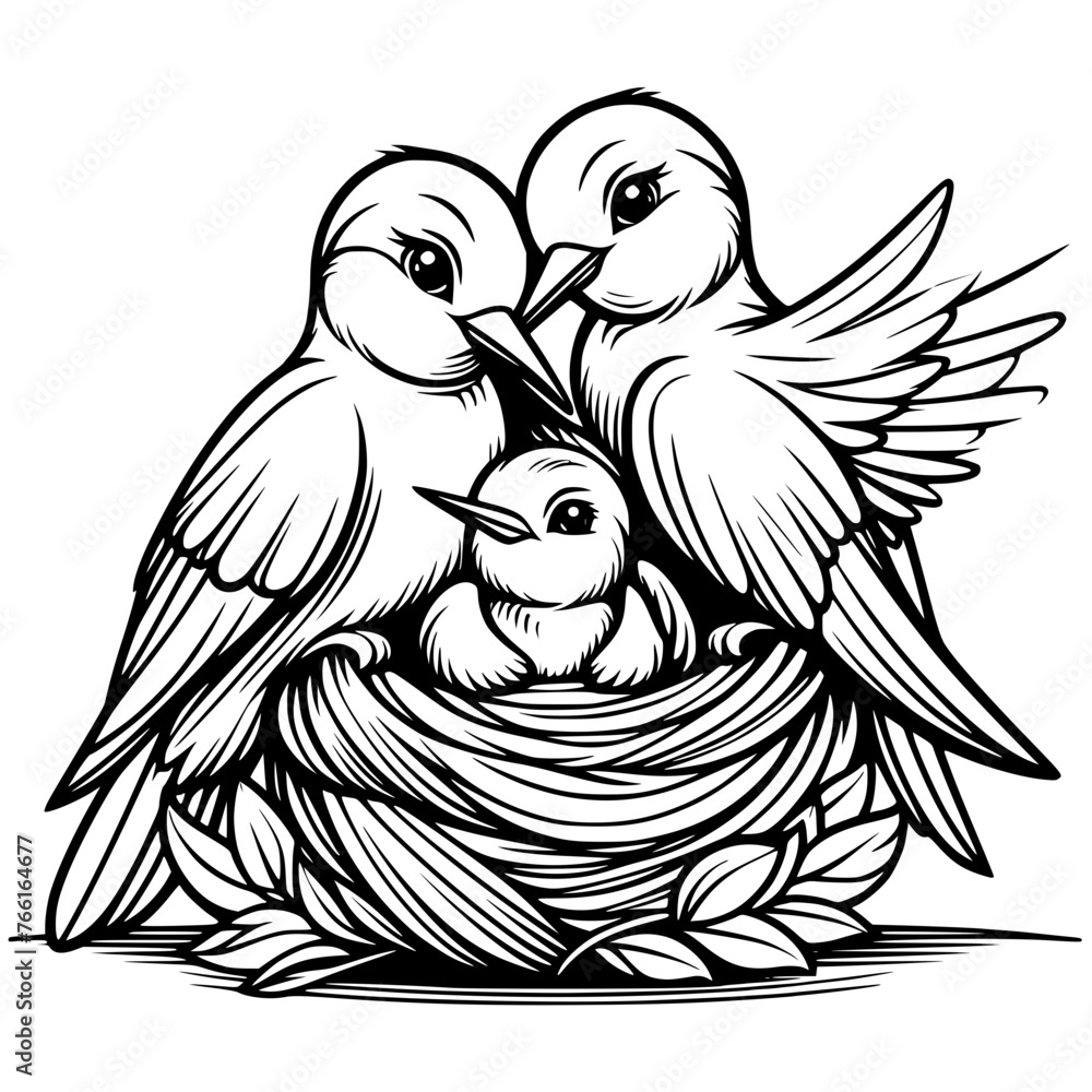Vetor de Hummingbird Bird Family Nest, Bird nest, Baby Hummingbird ...