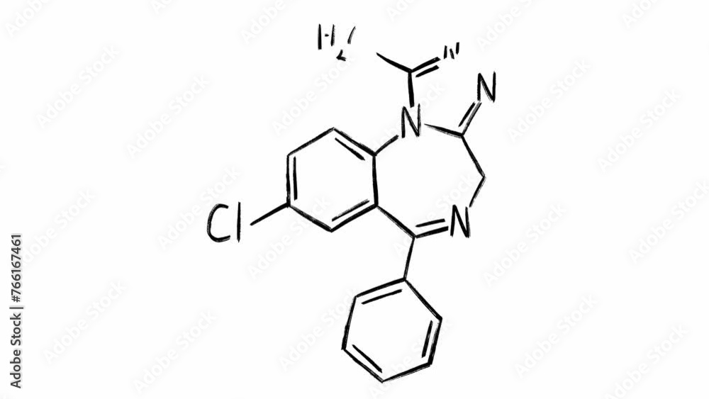 Xanax chemical formula and molecular structure set in hand drawn grunge ...