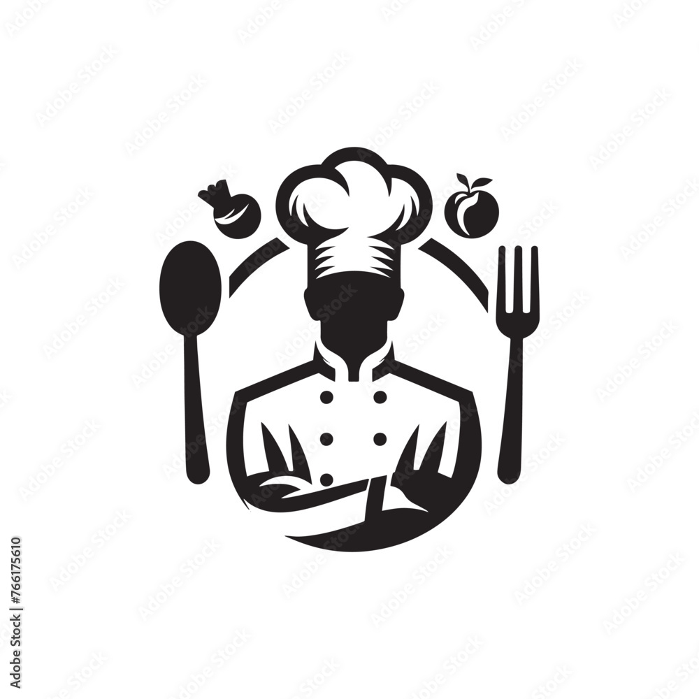 Chef Silhouette Vector: Culinary Master's Outline in Professional ...