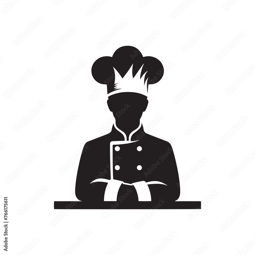 Chef Silhouette Vector: Culinary Master's Outline in Professional ...