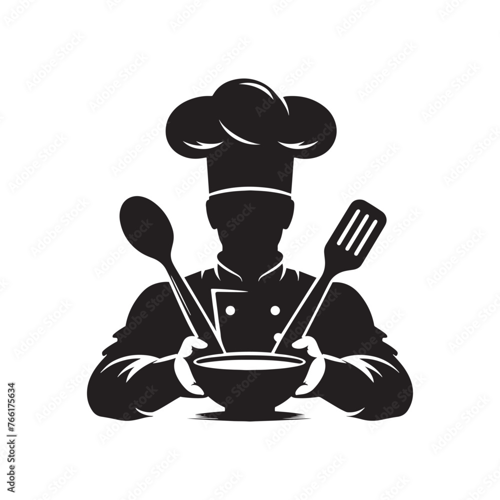 Chef Silhouette Vector: Culinary Master's Outline in Professional ...