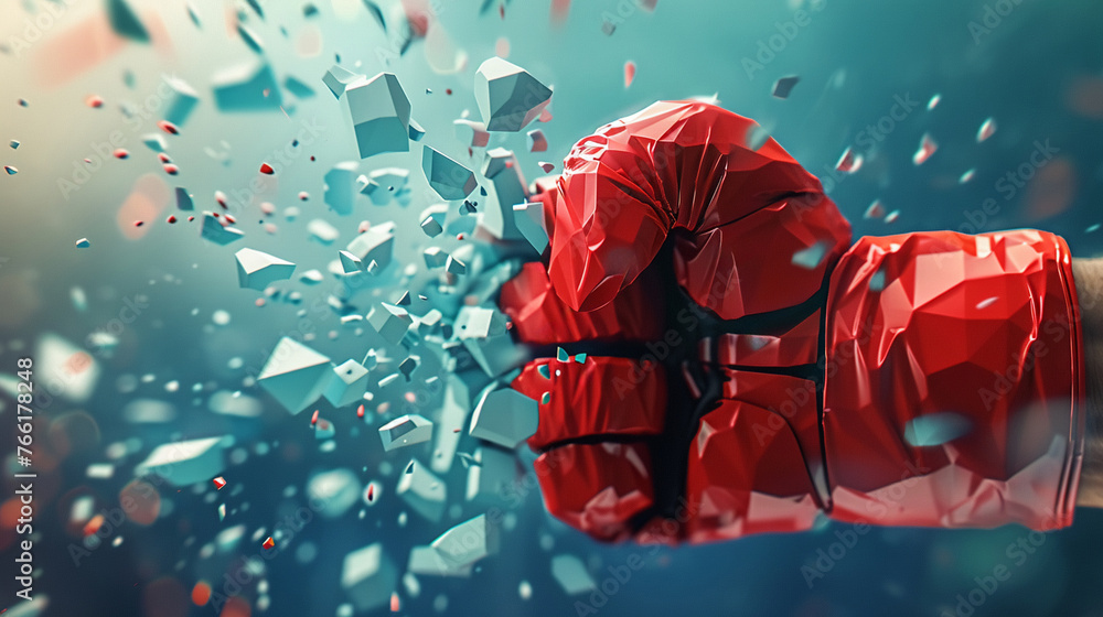 Dynamic abstract imagery of a fist punching through a wall of ...