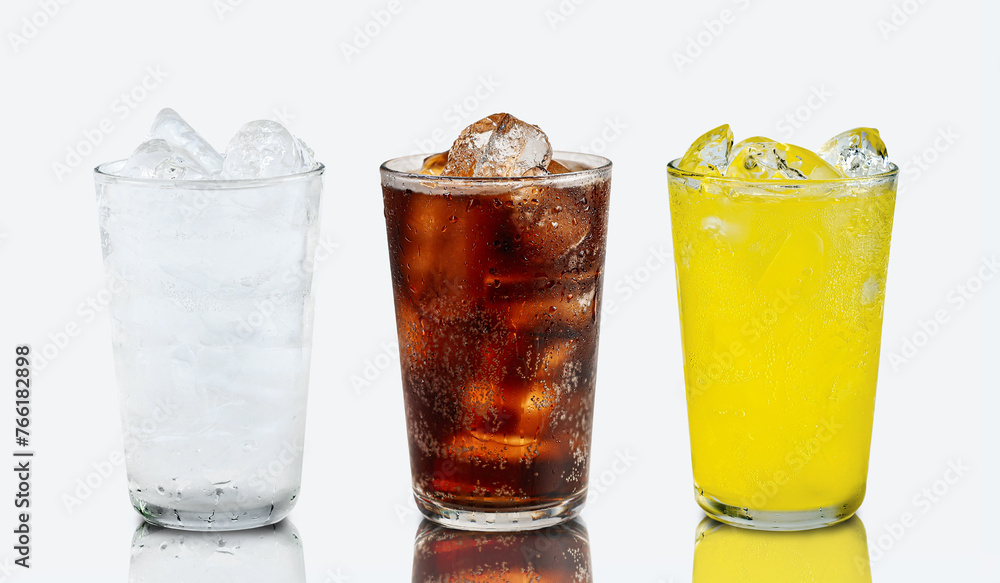 Set of cold soft drink difference flavor Fanta , sprite, Coke in tall ...