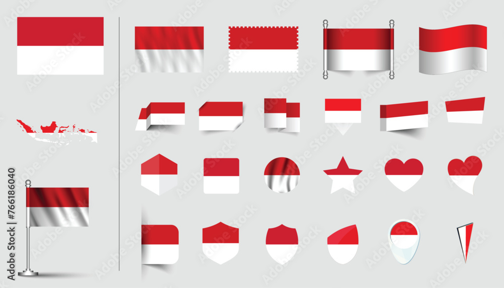 set of Indonesia flag, flat Icon set vector illustration. collection of ...