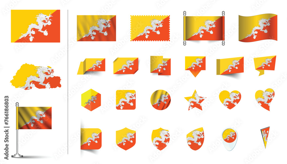 set of Bhutan flag, flat Icon set vector illustration. collection of ...