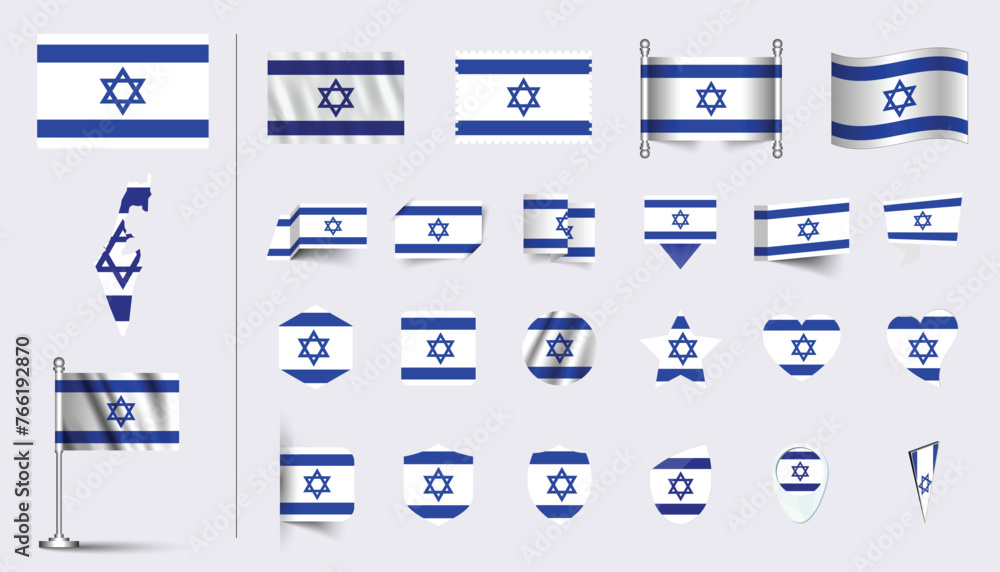 set of Israel flag, flat Icon set vector illustration. collection of ...