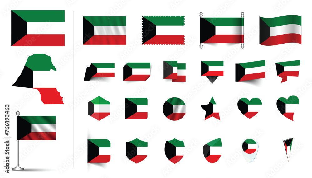 set of Kuwait flag, flat Icon set vector illustration. collection of ...