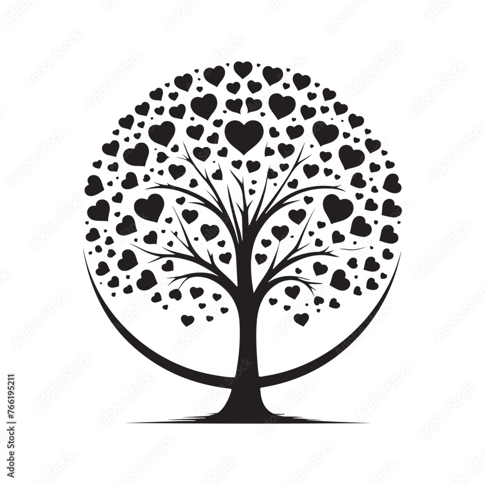 Heartfelt Love Tree Silhouette Vector: Symbolizing Romance and ...