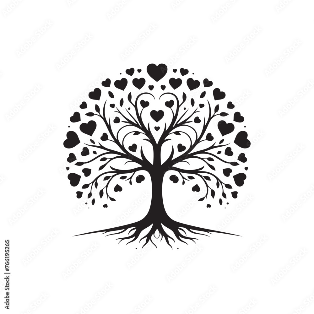 Heartfelt Love Tree Silhouette Vector: Symbolizing Romance and ...