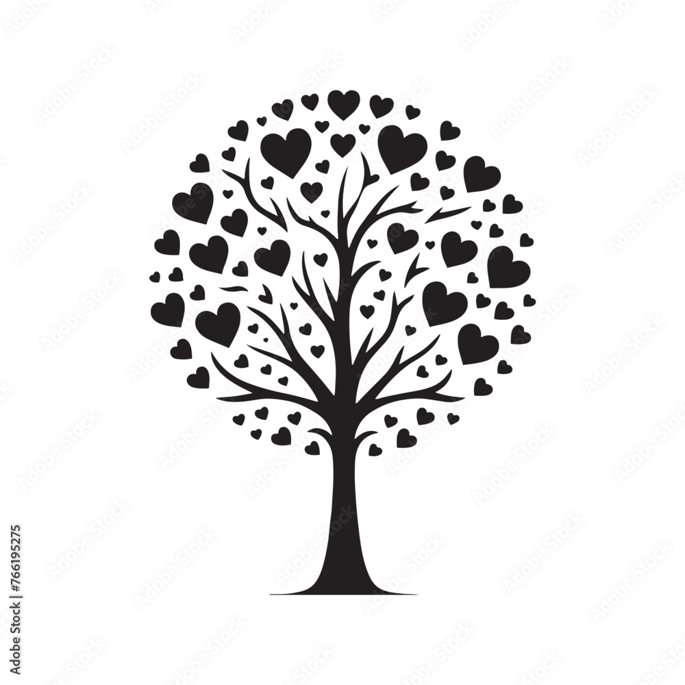 Heartfelt Love Tree Silhouette Vector: Symbolizing Romance and ...