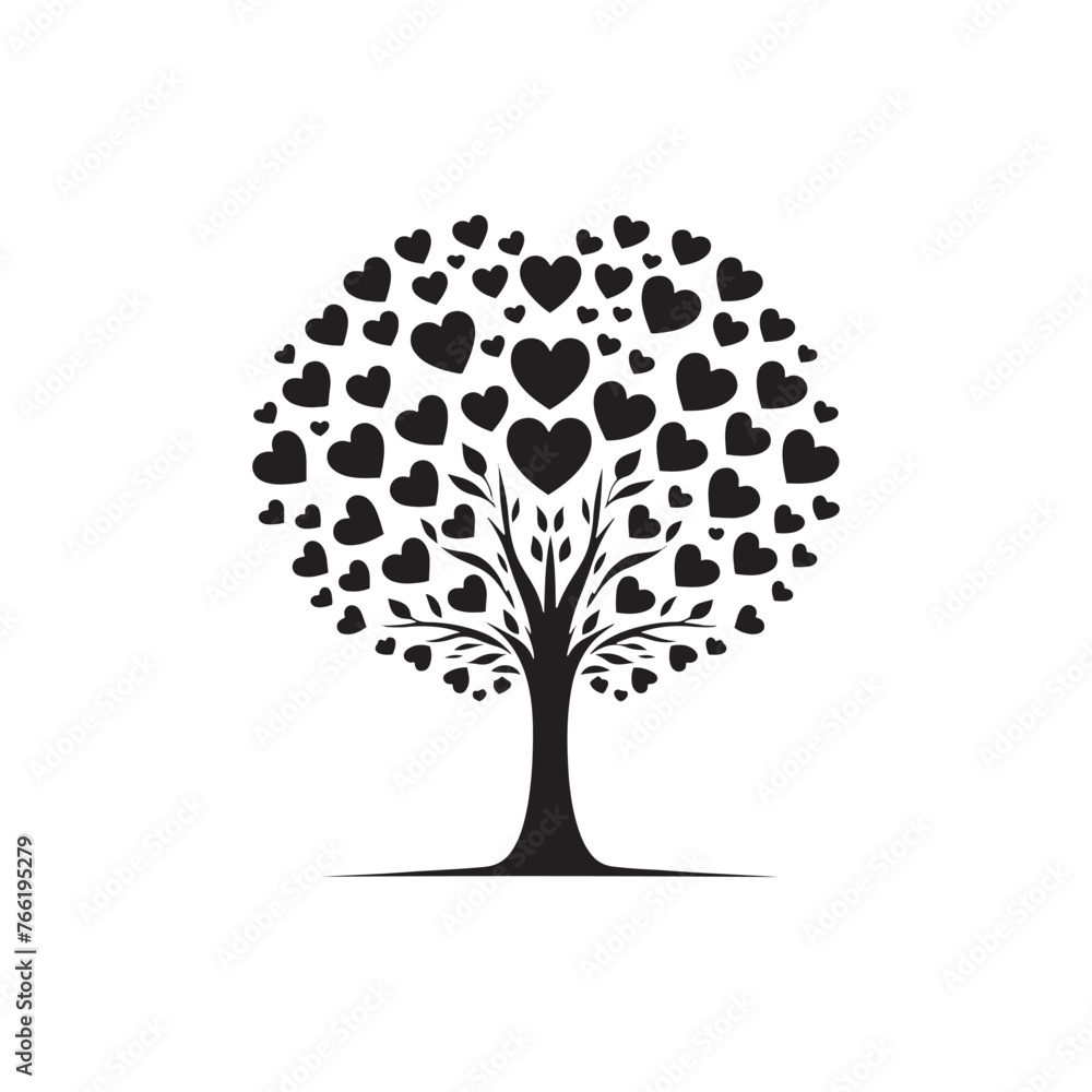Heartfelt Love Tree Silhouette Vector: Symbolizing Romance and ...