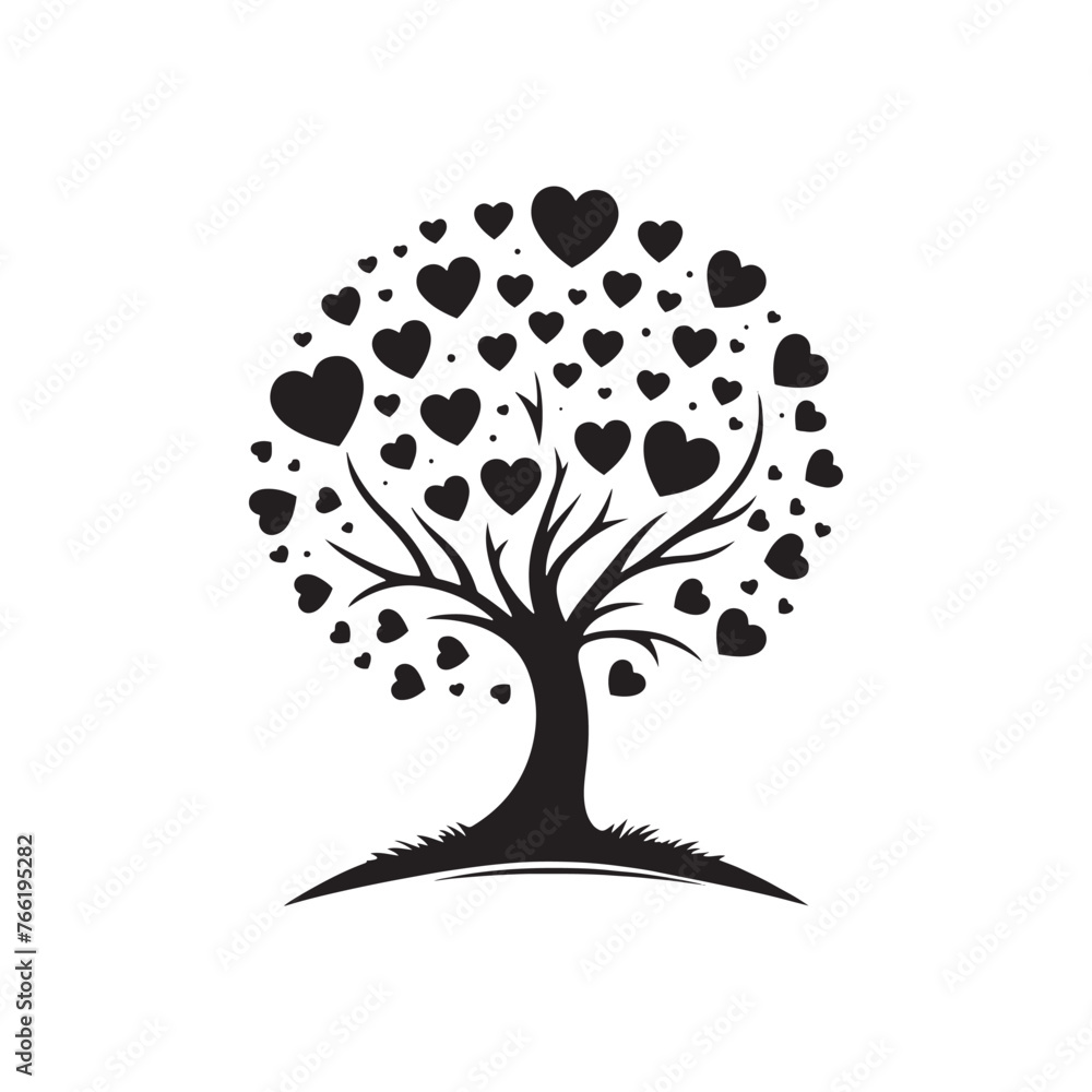 Heartfelt Love Tree Silhouette Vector: Symbolizing Romance and ...