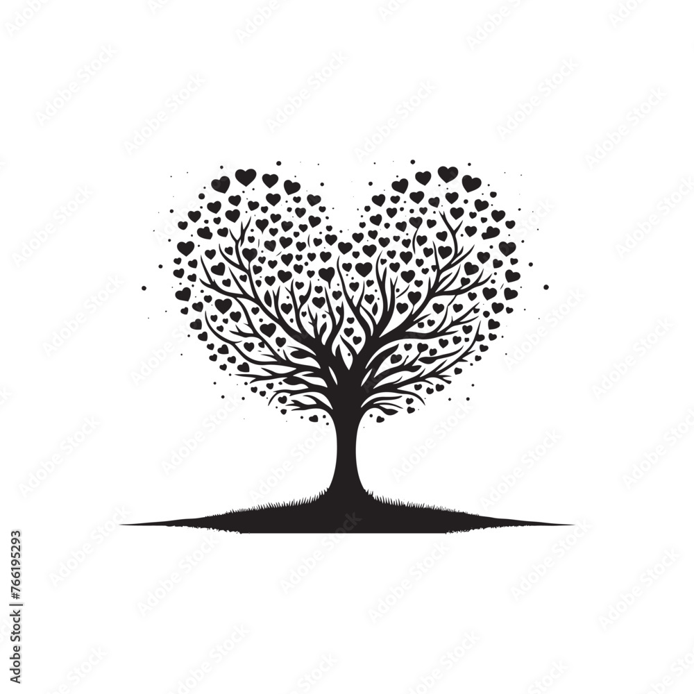 Vetor de Heartfelt Love Tree Silhouette Vector: Symbolizing Romance and ...