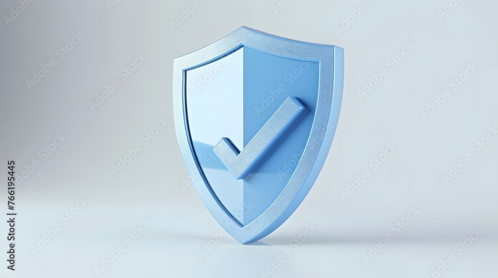 cartoon 3d Icon safety shield check mark perspective . Blue symbol security safety icon ...