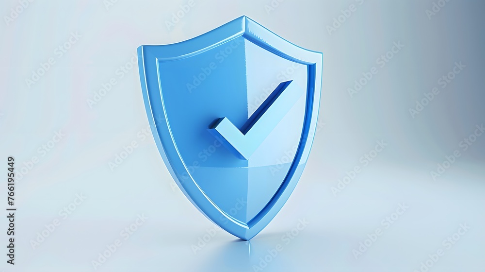 cartoon 3d Icon safety shield check mark perspective . Blue symbol ...