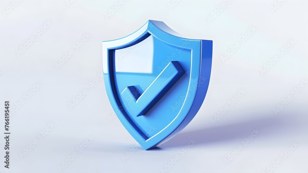 cartoon 3d Icon safety shield check mark perspective . Blue symbol ...