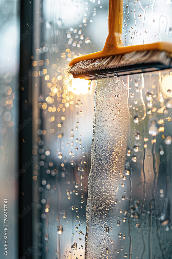 Crystal Clear Clarity: Window Cleaning with Squeegee. A window squeegee ...