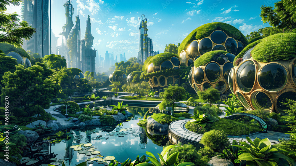 Foto de Sustainable Futuristic City Suburb Architecture. Modern Luxury ...