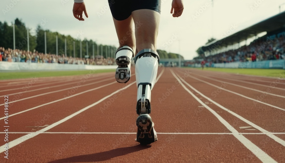 A dynamic image capturing the lower half of an athlete with a ...