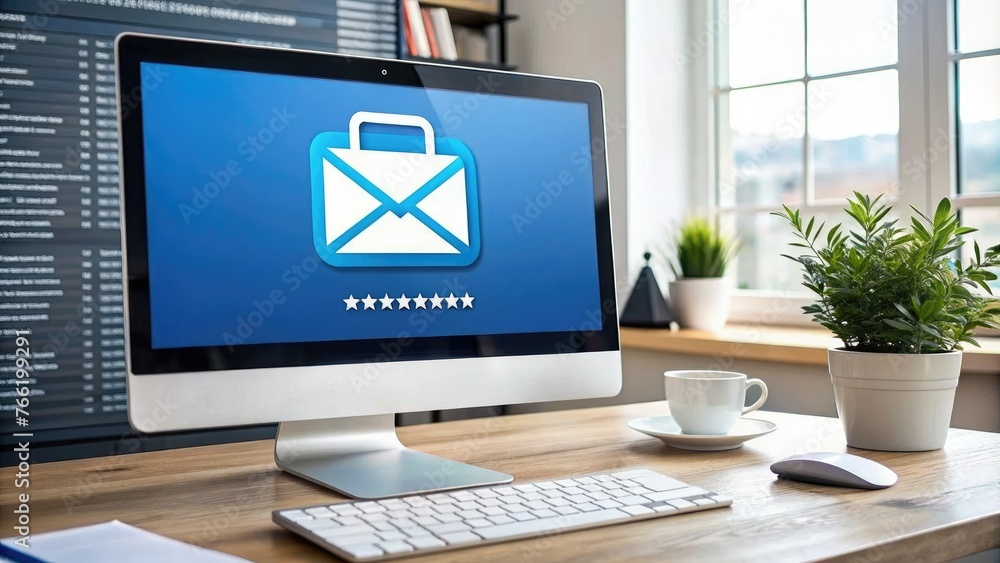 Encrypted email icon on a computer monitor - An encrypted email icon ...