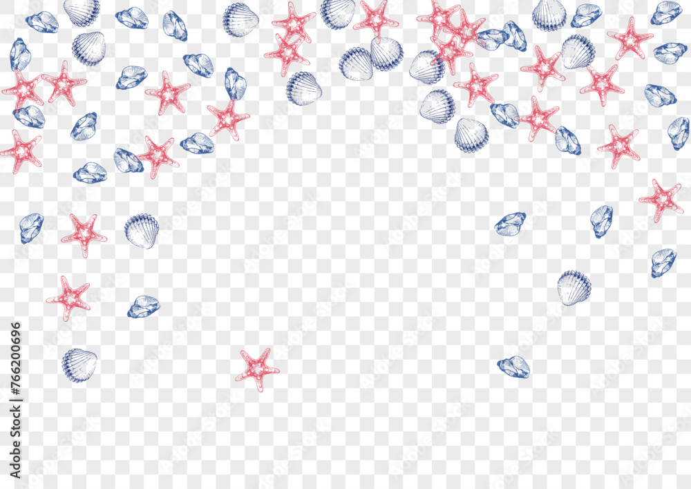 Blue Scallop Background Transparent Vector. Oyster Watercolor Pattern ...