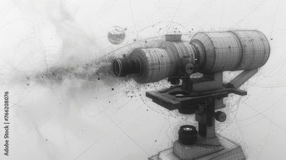 Abstract sketch of a microscope in the form of a starry sky or space ...