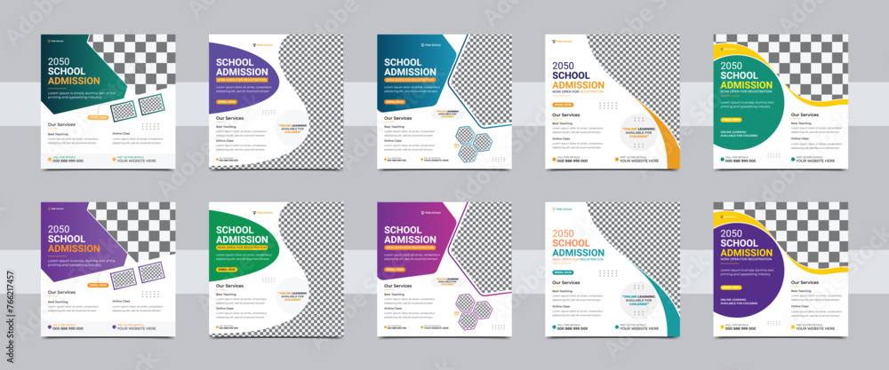 Vecteur Stock School admission social media post banner bundle design ...