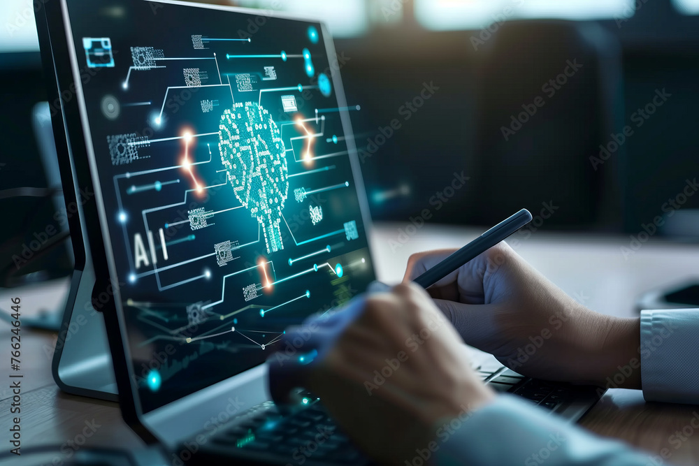 A person interacts with artificial intelligence. The concept of ...