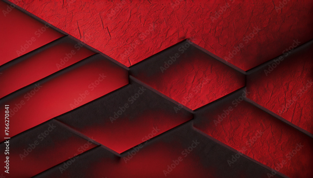 Abstract geometric shapes in black and red colors, 3D effects, dynamic ...