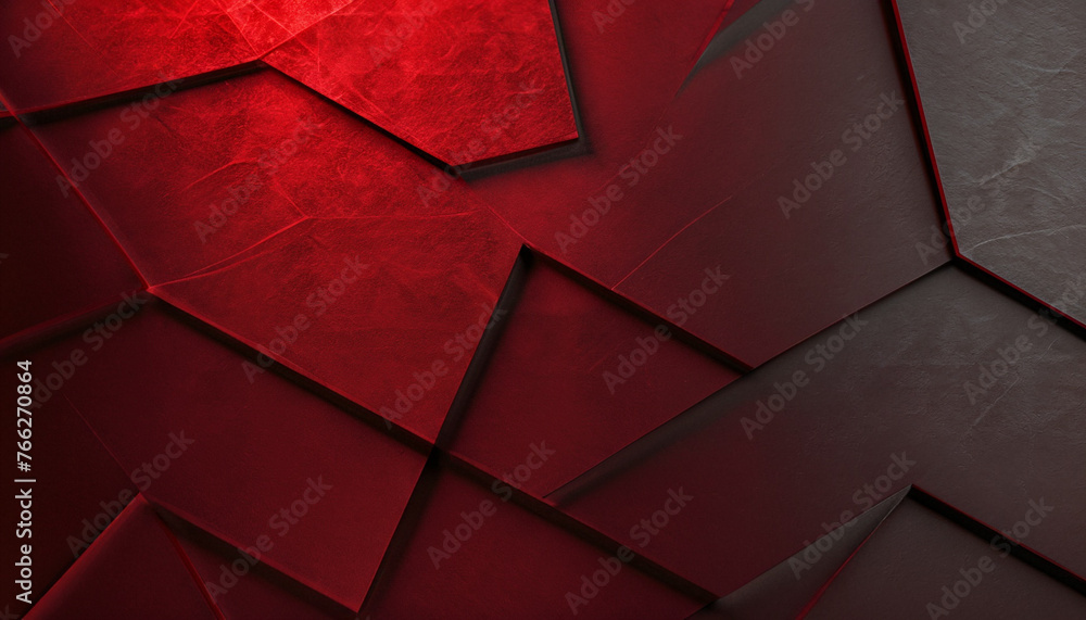 Abstract geometric shapes in black and red colors, 3D effects, dynamic ...