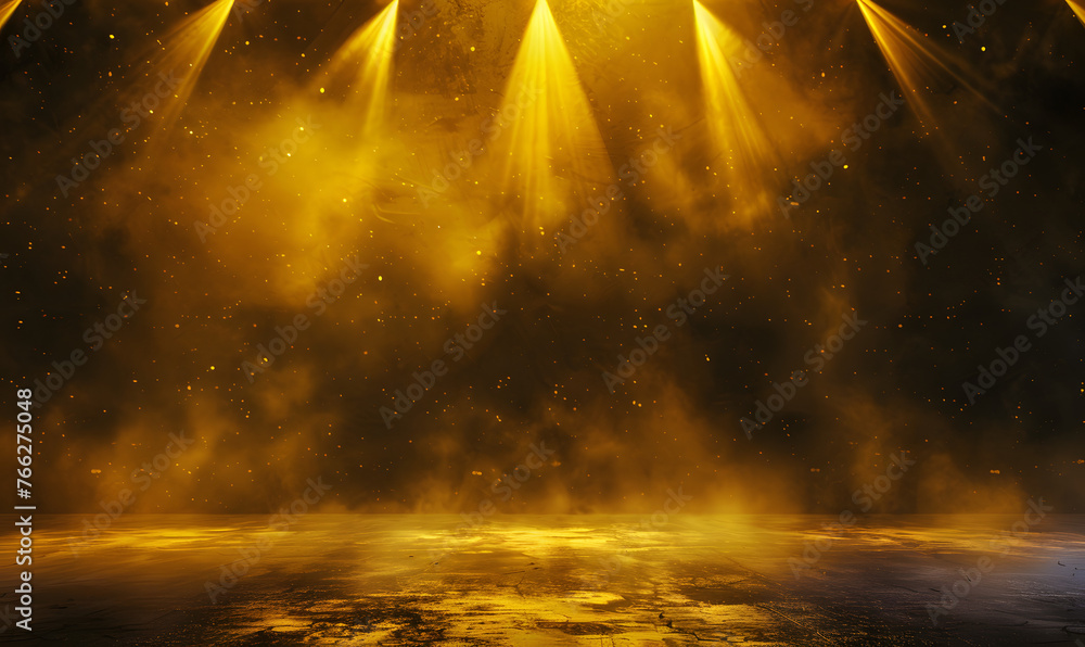 an epic, dynamic yellow gritty spotlight black stage design, wwe style ...