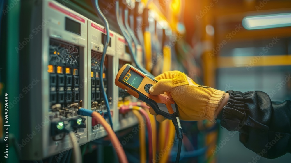 Electricity and electrical maintenance service, Engineer hand holding ...