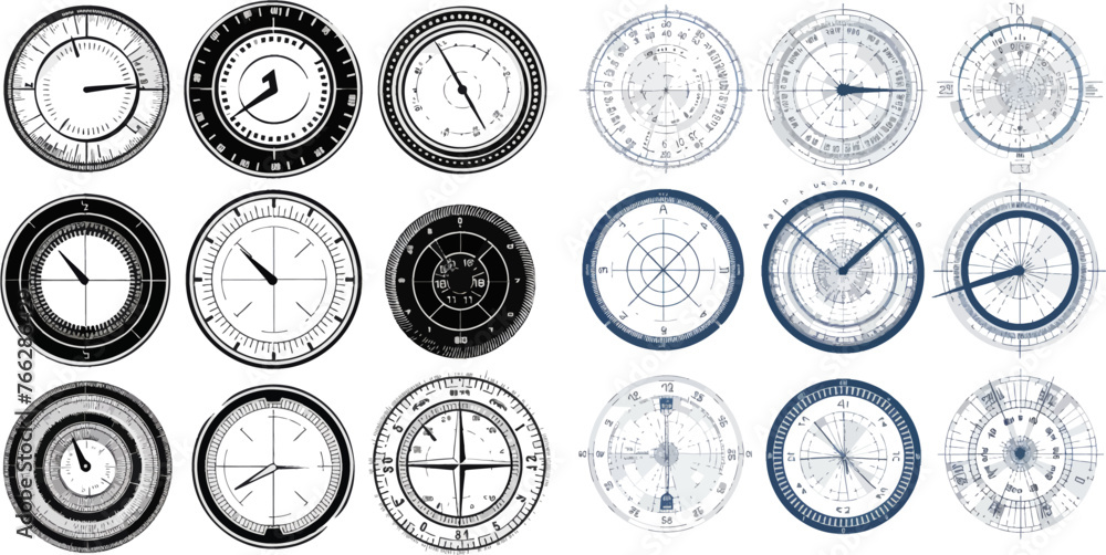 360 degrees scale circle with lines, circular dial and scales meter ...